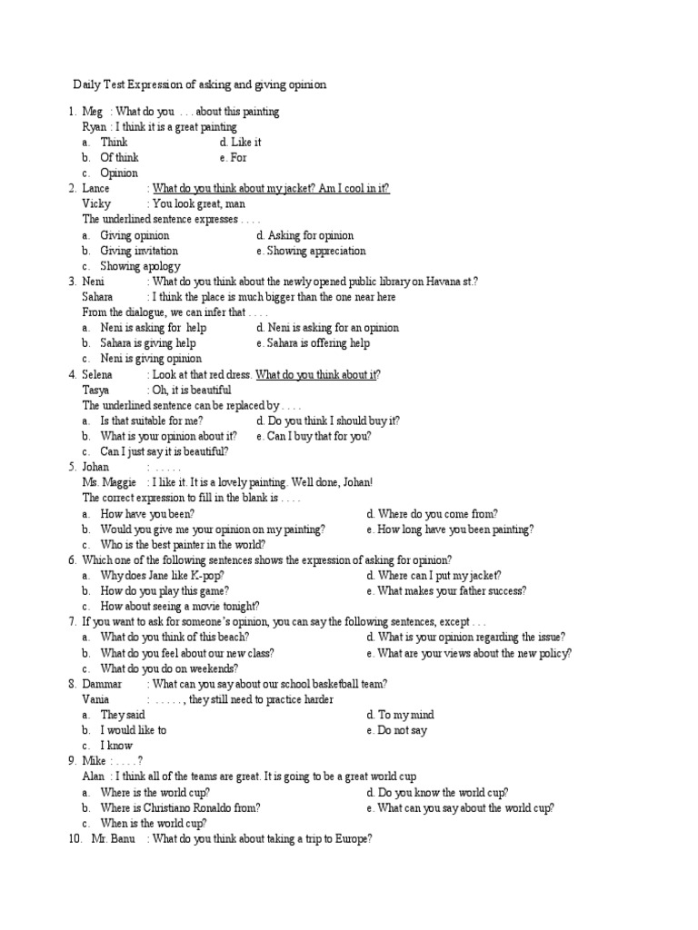 Expressions for Asking Opinions | PDF