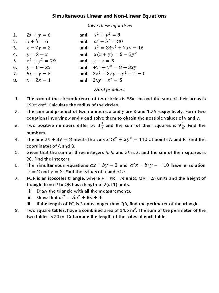 HO Simultaneous Linear and Non Linear Equation | PDF