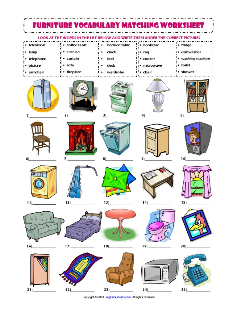 TEXT 2 BU 2 UNIT 4 in My House Furniture Vocabulary Matching Exercise ...