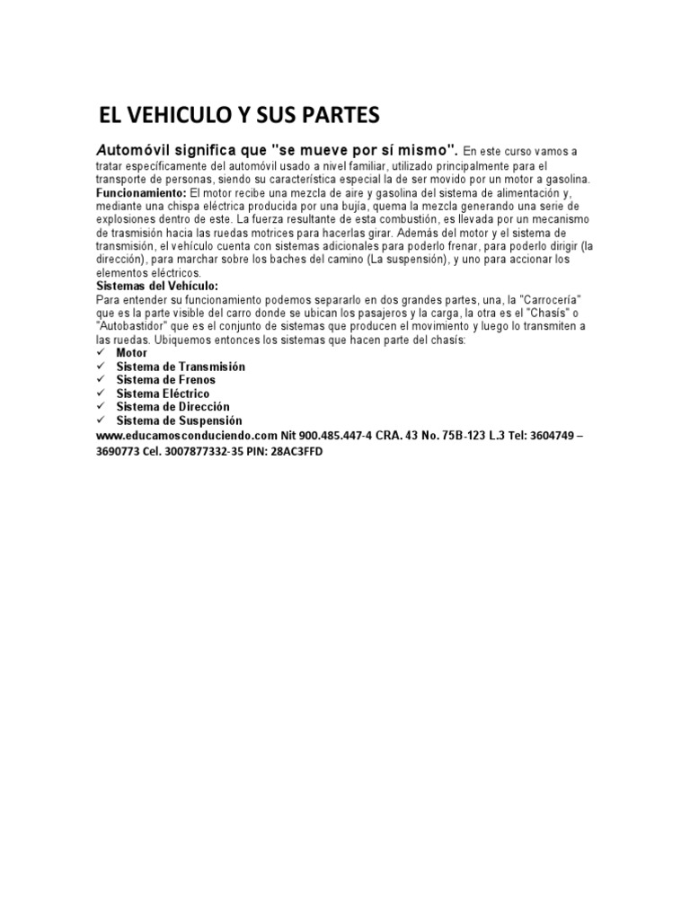 El Vehiculo y Sus Partes | PDF | Direccion | Coche