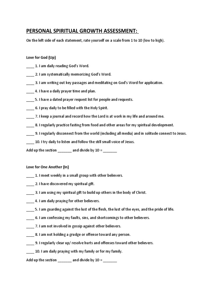 Personal Spiritual Growth Assessment | PDF | Prayer | The Gospel