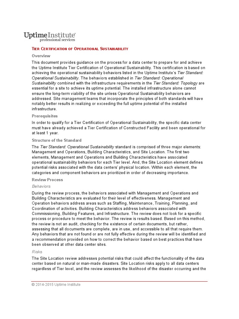 Annex 1 - Tier Certification of Operational Sustainability - Required ...