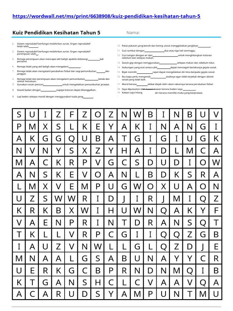 Kuiz Pendidikan Kesihatan Tahun 5 | PDF