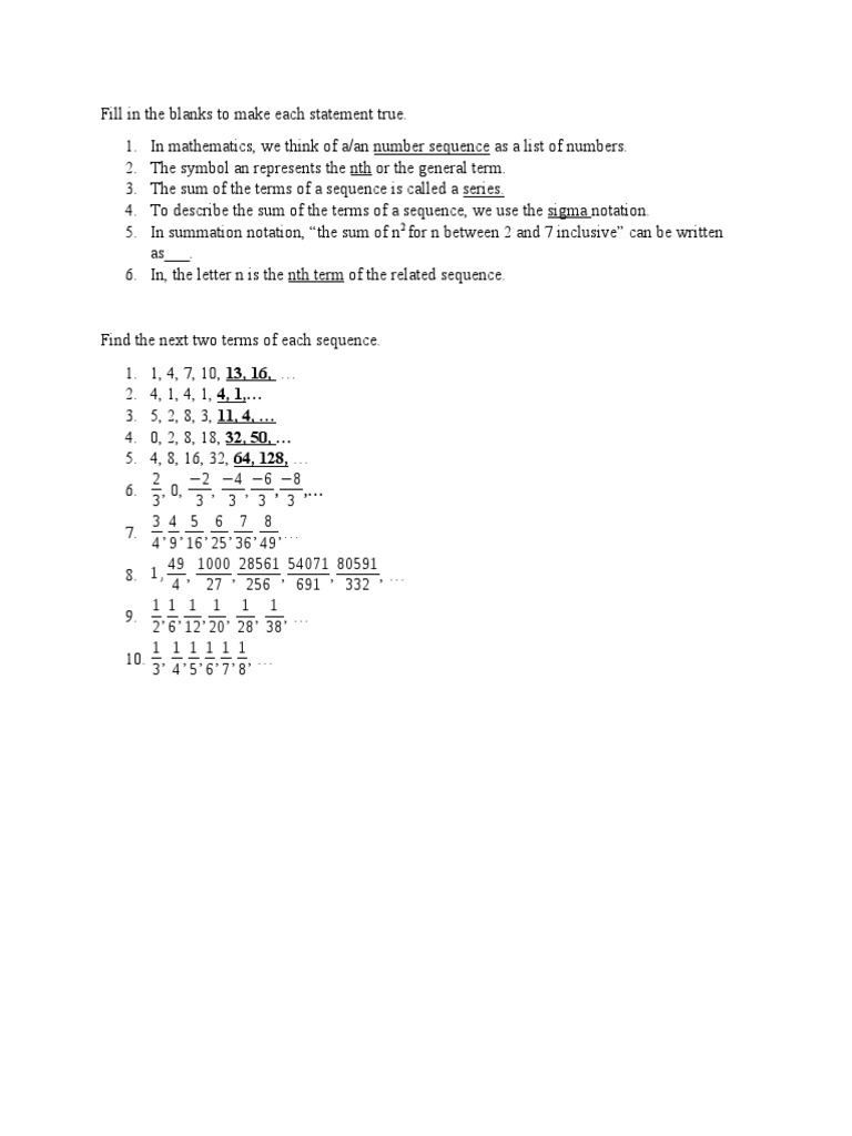 Number Sequence | Download Free PDF | Summation | Elementary Mathematics