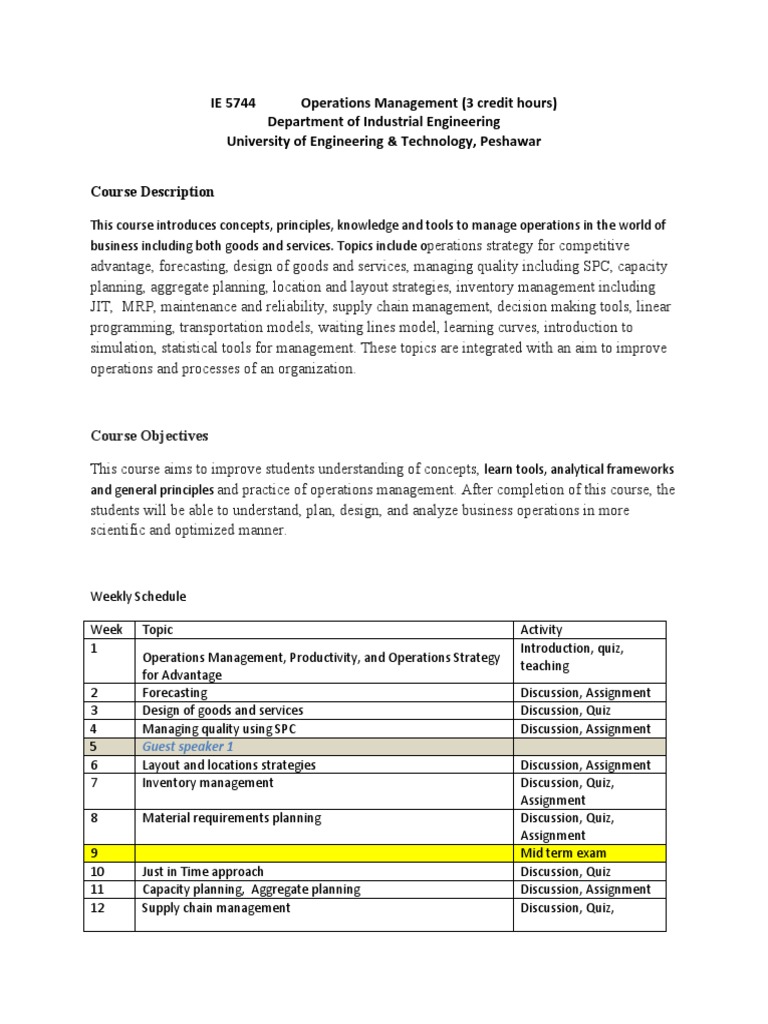 Operation Management | PDF | Operations Management | Production And ...