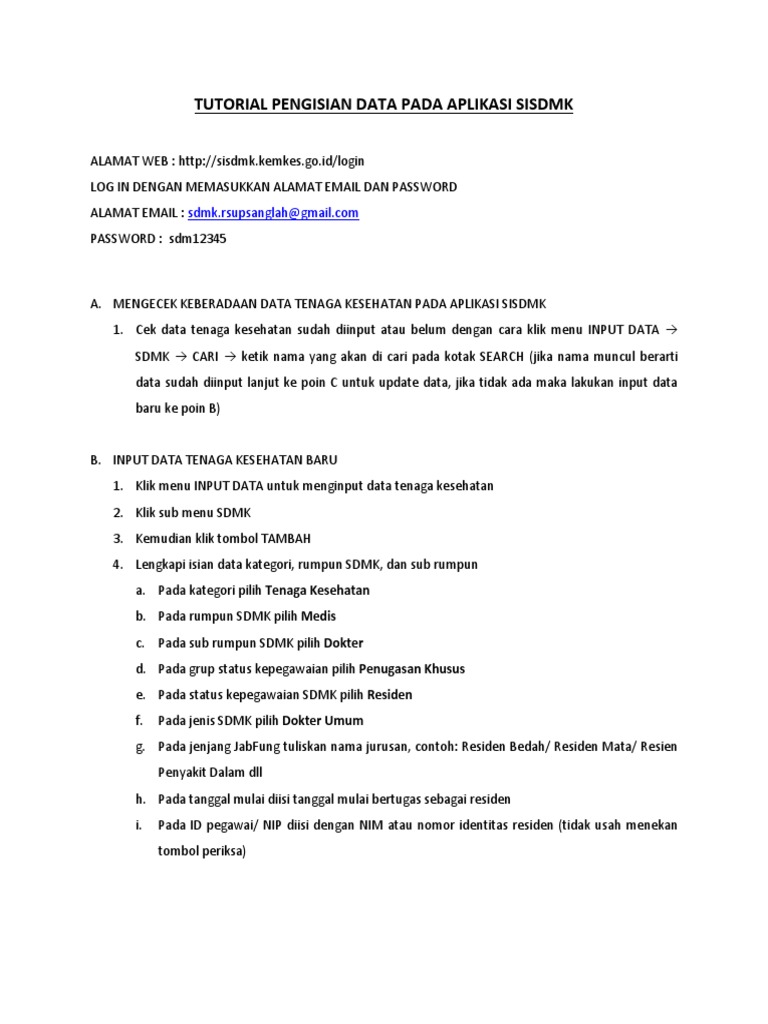 Tutorial Pengisian Data Sisdmk | PDF