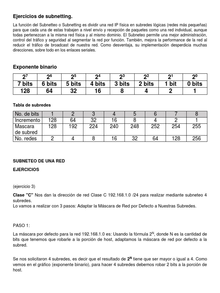 Ejercicios Subnetting A | PDF | Dirección IP | Estándares de internet