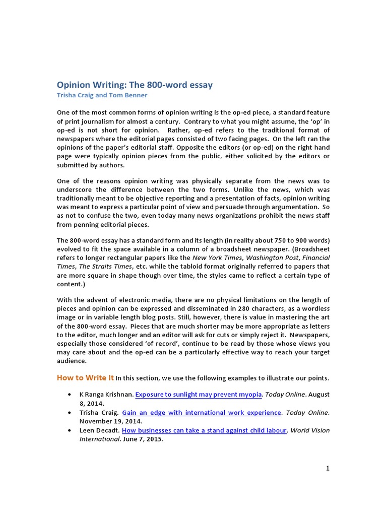 The 800 Word Essay Trisha Craig and Tom Benner | PDF | News | Newspapers