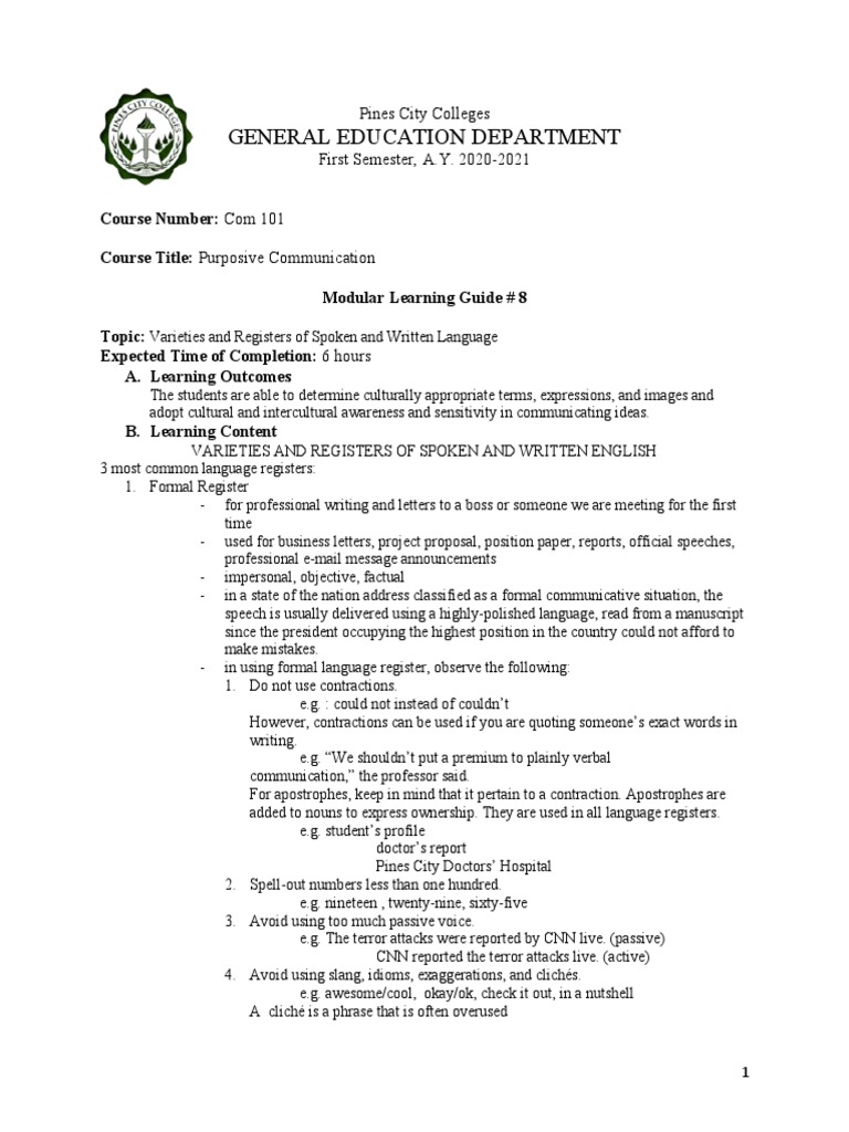 Module 8 Edited Com 101 | PDF | English Language | Verb