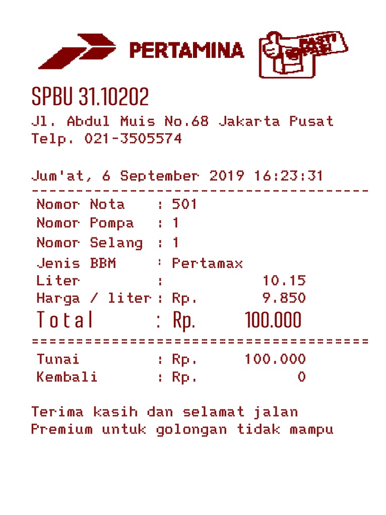 Nota Pembelian BBM Pertamina 2019 | PDF