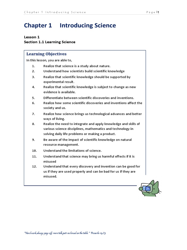 Chapter 1 Introducing Science: Lesson 1 Section 1.1 Learning Science ...
