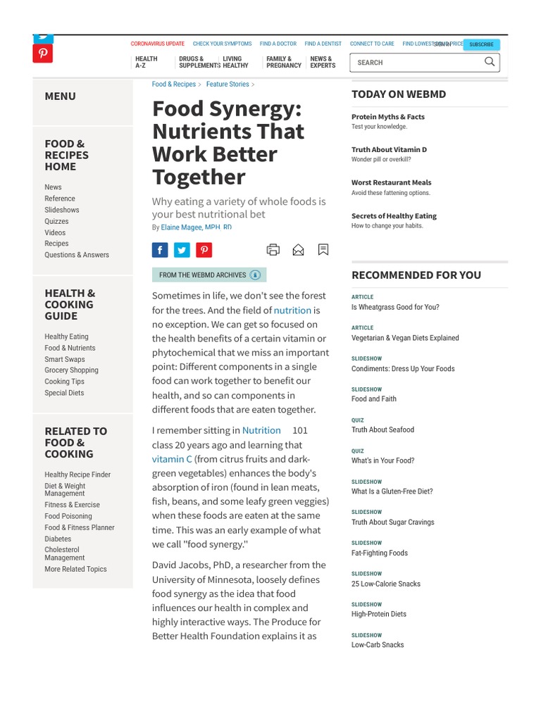 Food Synergy Nutrients That Work Better Together | PDF | Fat ...