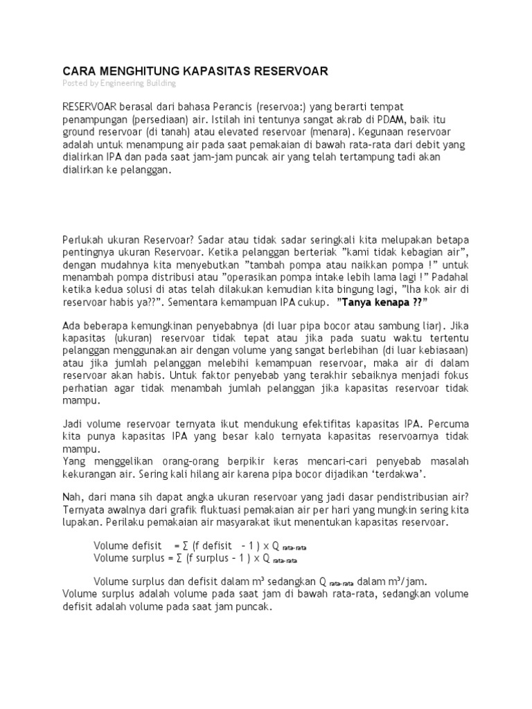 Cara Menghitung Kapasitas Reservoar | PDF