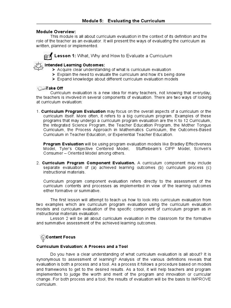 Lesson 1 What Why And How To Evaluate A Curriculum Module 5