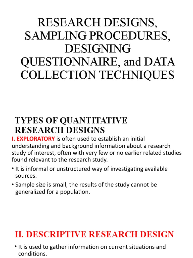 Research Designs, Sampling Procedures, Designing Questionnaire, and ...