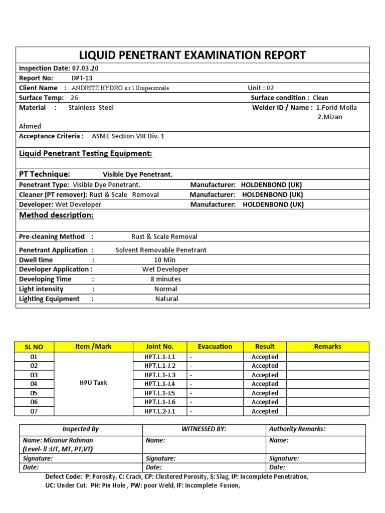Liquid Penetrant Examination Report | PDF | Business Process | Metals