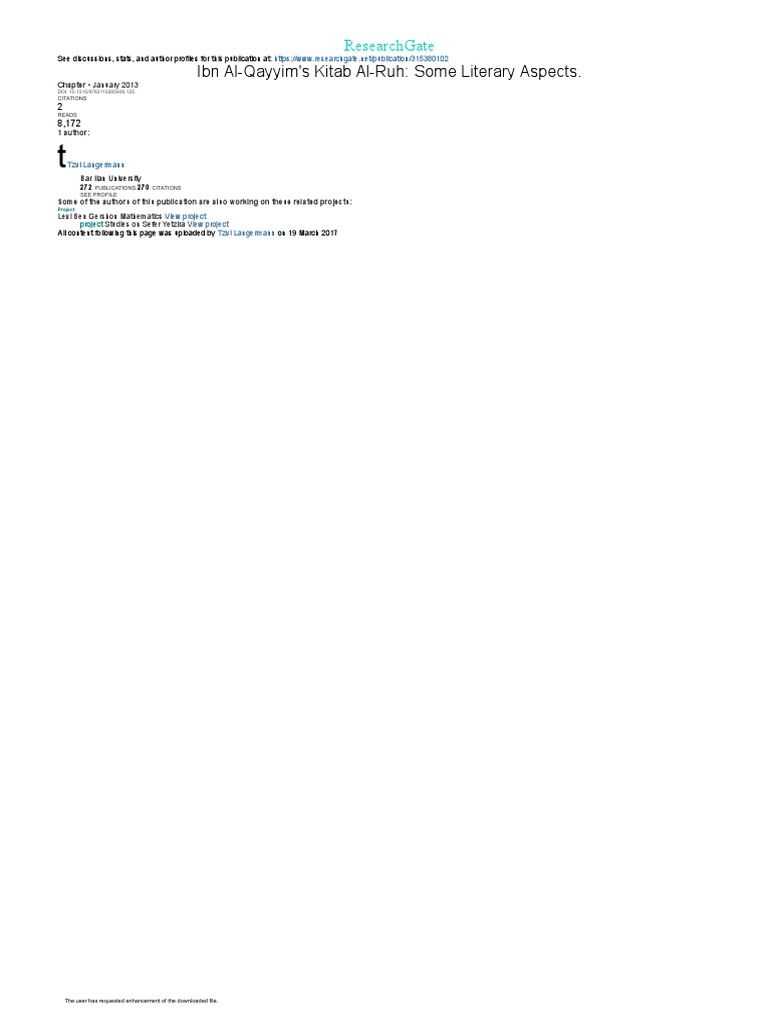 Ibn Al-Qayyim'S Kitab Al-Ruh: Some Literary Aspects.: Researchgate ...