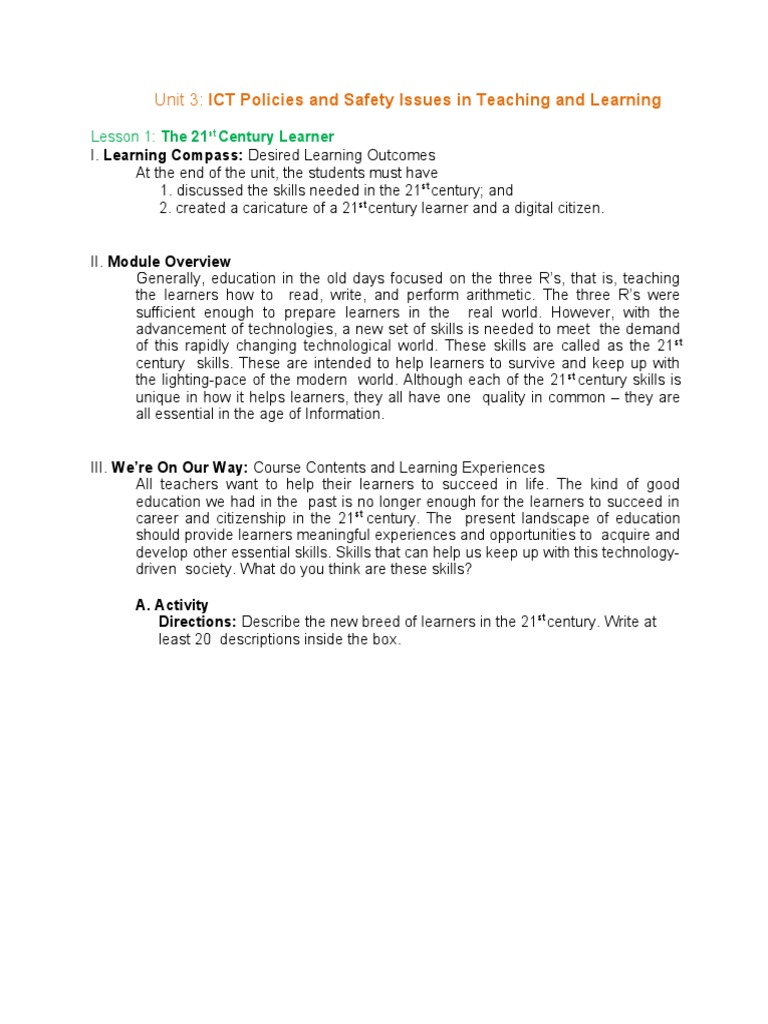 Unit 3: ICT Policies and Safety Issues in Teaching and Learning | PDF ...