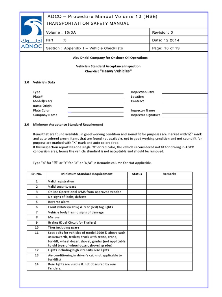 Tanker Inspection Checklist | PDF | Oil Tanker | Semi Trailer Truck