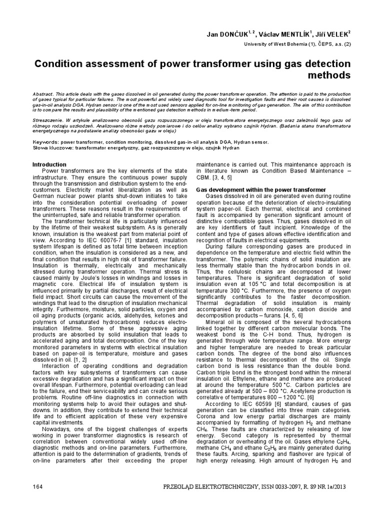 Condition Assessment of Power Transformer Using Gas Detection Methods ...