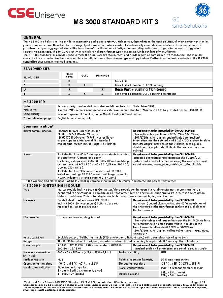 MS 3000 Standard Kit 3 - Technical Data Sheet V 1.0 | PDF | Scada ...