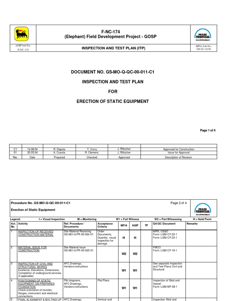 ITP - Erection of Static Equipment | PDF | Economic Sectors | Nature