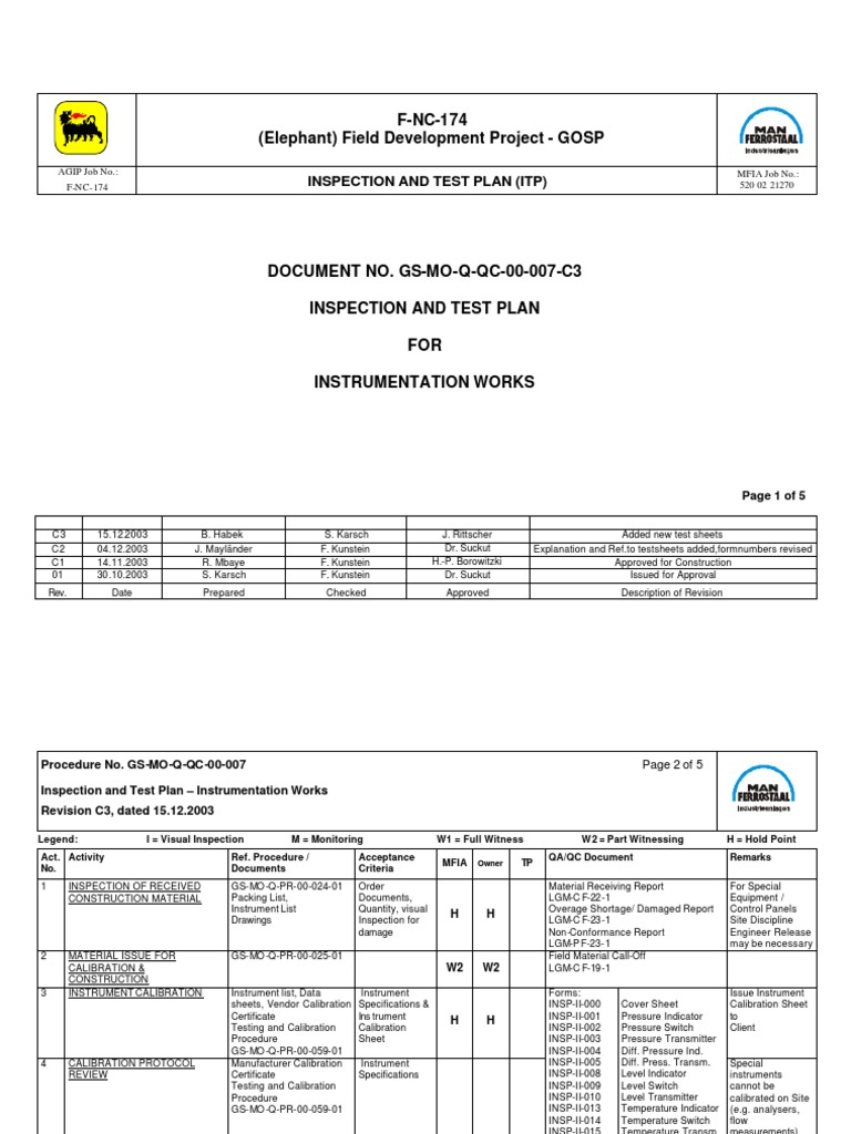 ITP - Instrumentation Works | PDF | Calibration | Instrumentation
