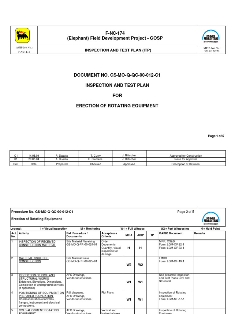 ITP - Erection of Rotating Equipment | PDF | Economic Sectors | Mechanical Engineering