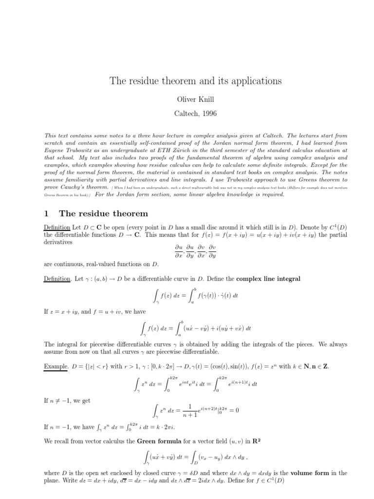 The Residue Theorem and Its Applications | PDF | Matrix (Mathematics ...