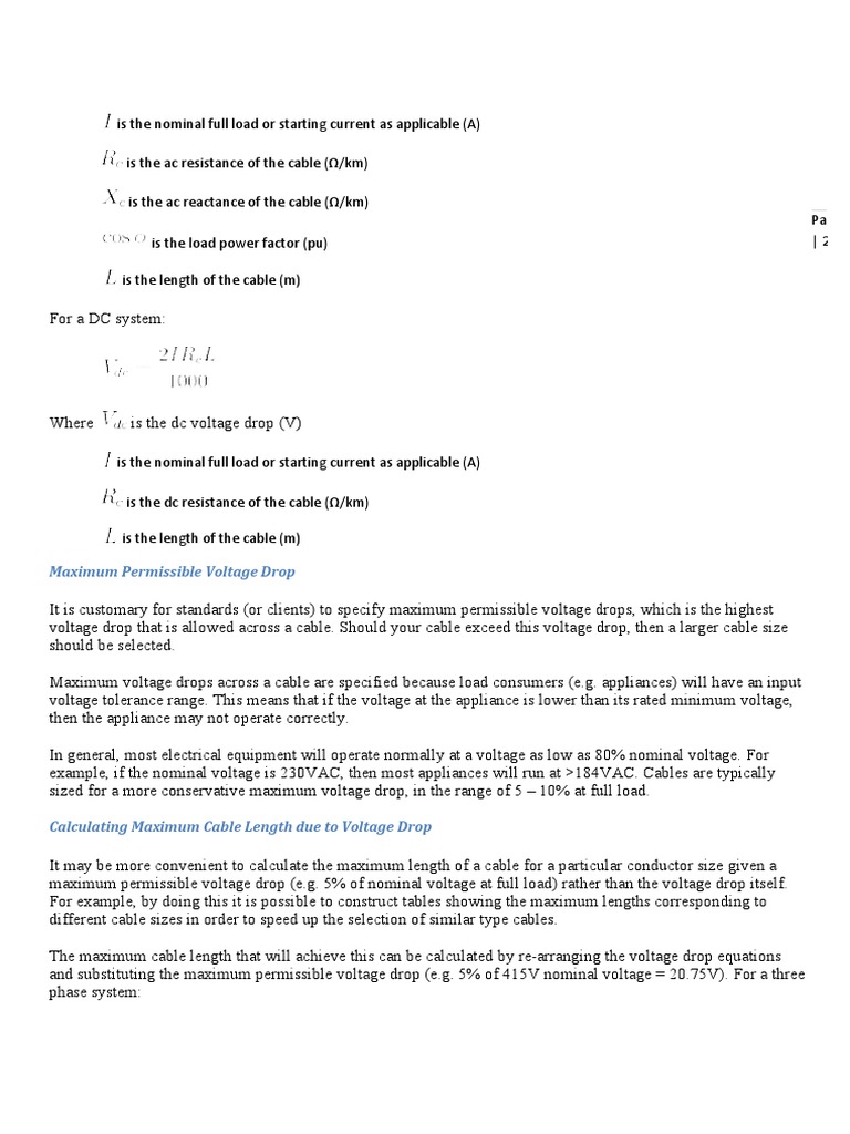 Maximum Permissible Voltage Drop | PDF | Alternating Current | Voltage