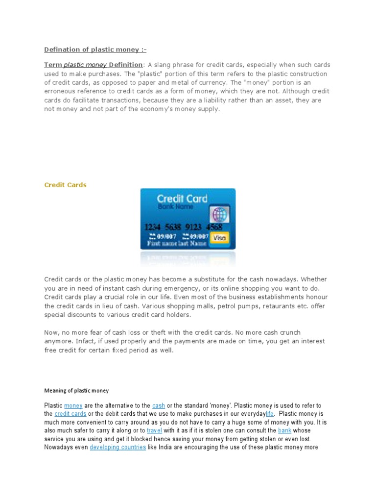 Plastic Money: Defination of Plastic Money:-Term: A Slang Phrase For ...