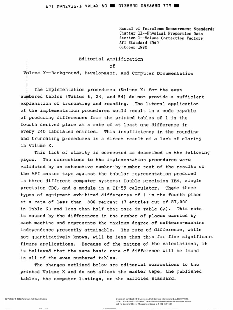 Chapter 11 - 1-Volume Correction Factors | PDF | Density ...