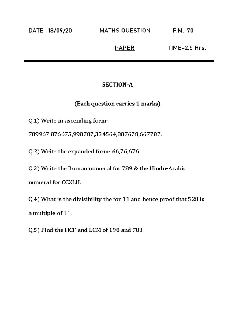 Maths Question Paper 18092020 | PDF | Length | Triangle