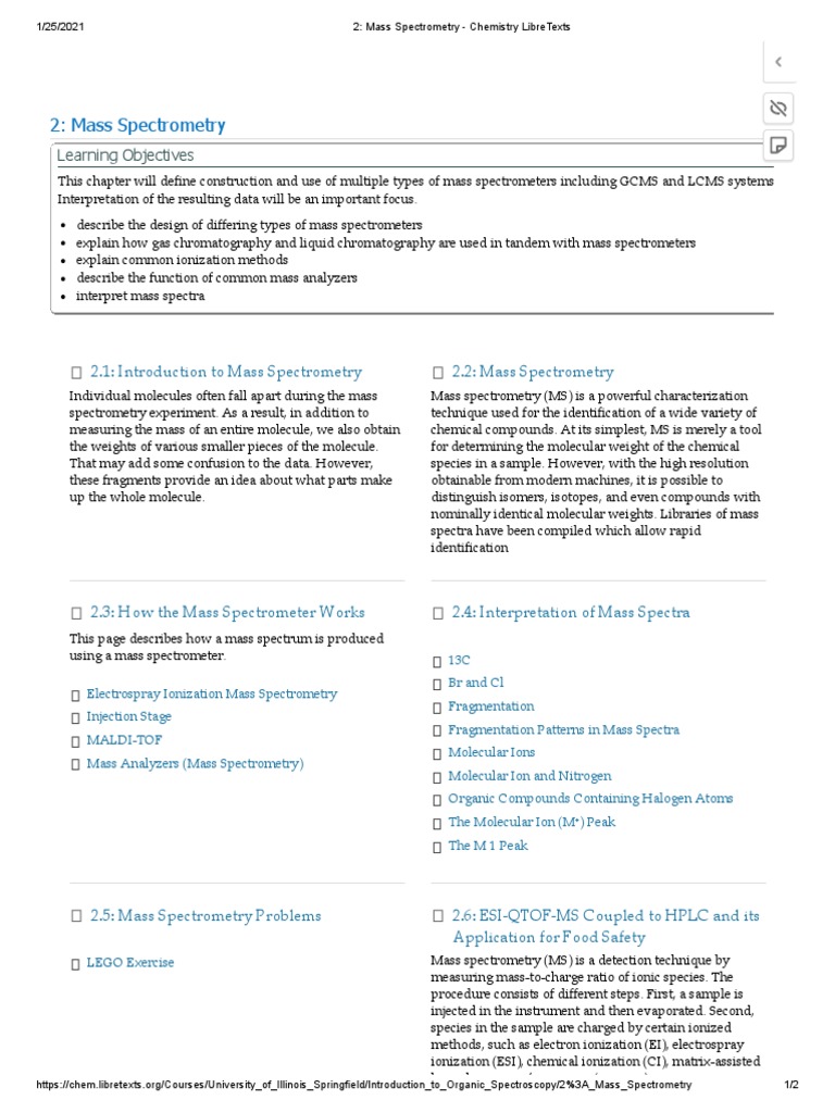 2 - Mass Spectrometry - Chemistry LibreTexts | PDF | Mass Spectrometry ...