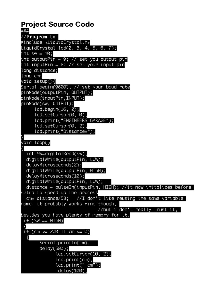 Project Source Code Ultrasonic Distance Sensor LCD Display | PDF | Computer Engineering | Computing