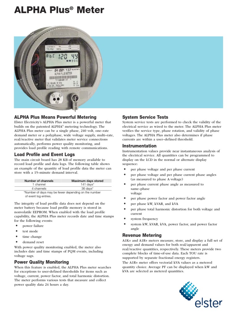 ALPHA Plus Meter Data Sheet | PDF | Electrical Engineering | Electric Power