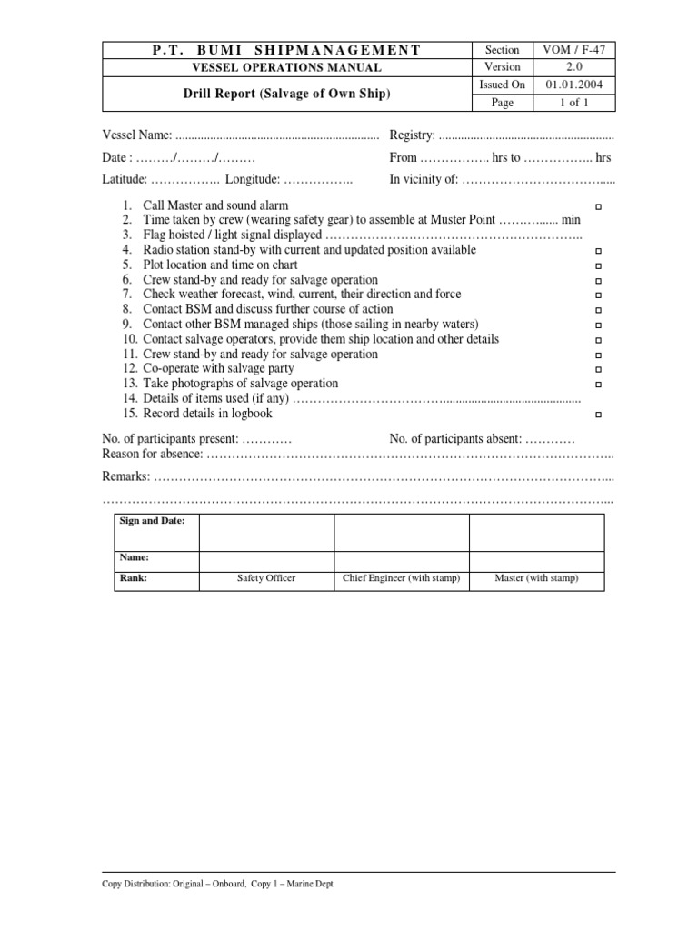 47 Drill Report - Salvage of Own Ship | PDF