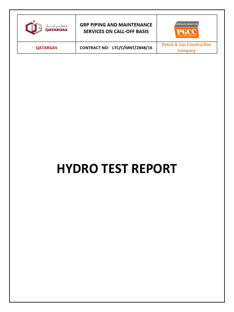 Hydro Test Report: GRP Piping and Maintenance Services On Call-Off ...