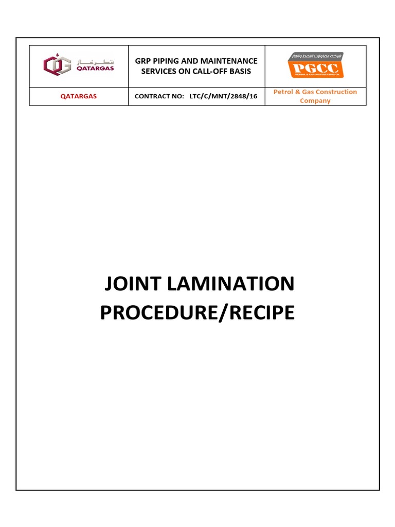Joint Lamination Procedure/Recipe: GRP Piping and Maintenance Services On Call-Off Basis | PDF