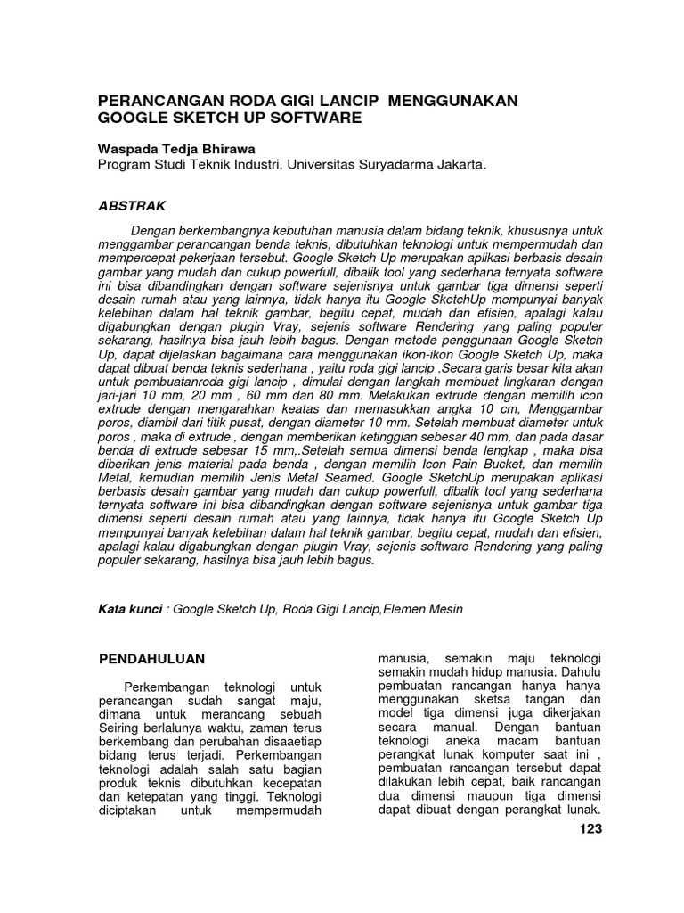 Perancangan Roda Gigi Lancip Menggunakan Google Sketch Up Software | PDF