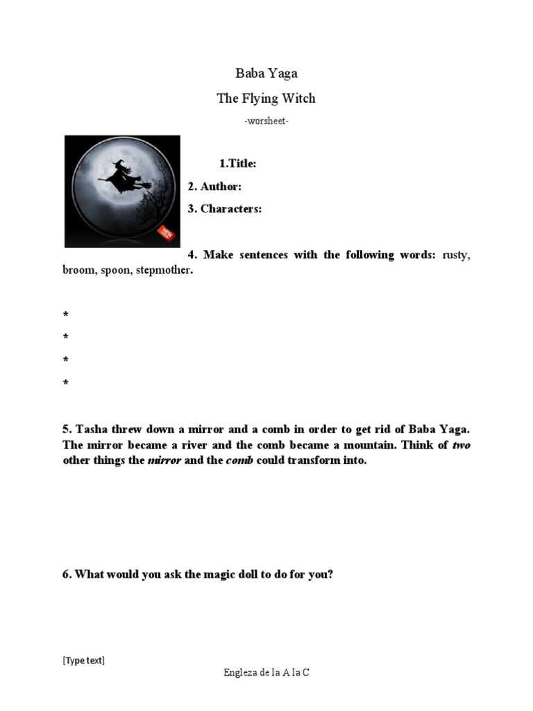 Baba Yaga Worksheet | PDF