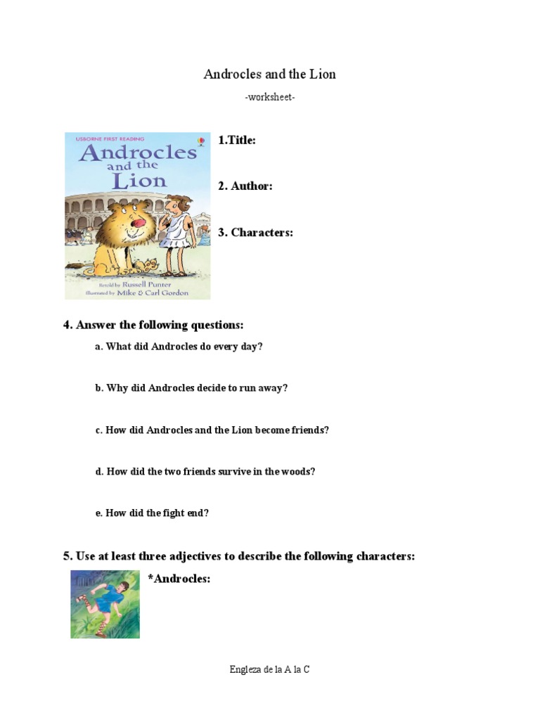 Androcles and the Lion Worksheet | PDF