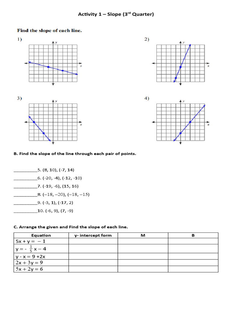Activity 1 - Slope (3rd Quarter) | PDF