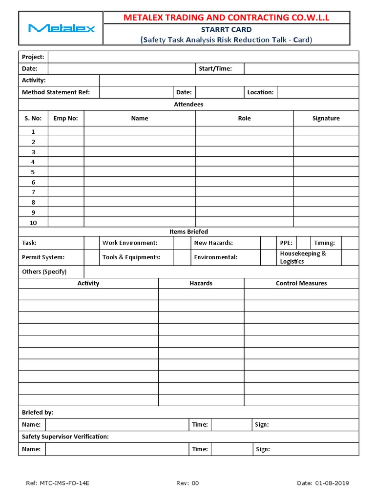 MTC Ims Fo 14e Starrt Card | PDF | Safety | Workplace