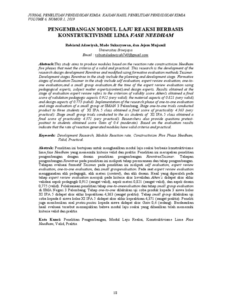 Pengembangan Modul Laju Reaksi Berbasis Konstruktivisme Lima Fase ...