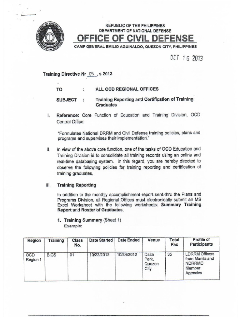 TRAINING DIRECTIVE NR 09 S 2013 Training Report and Certification of ...