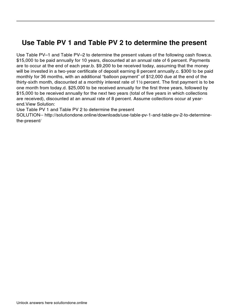 Use Table PV 1 and Table PV 2 To Determine The Present | PDF