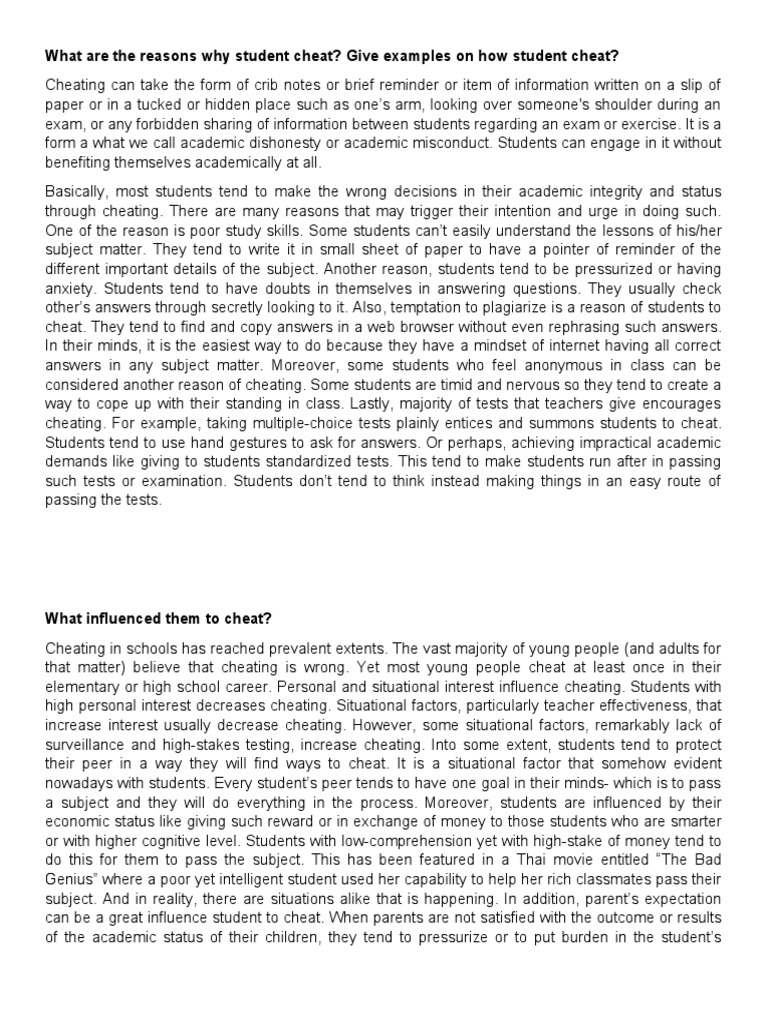 What Are The Reasons Why Student Cheat? Give Examples On How Student ...