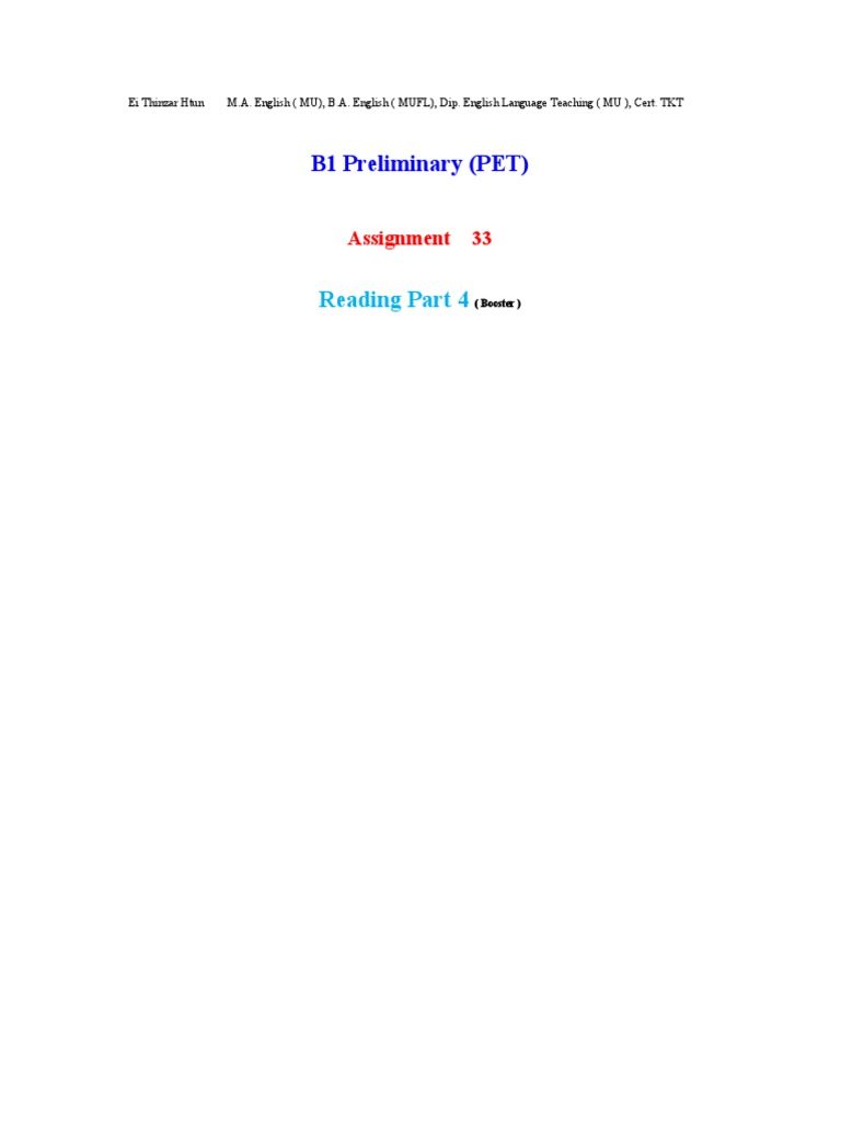 Ei Thinzar Htun Assignment 33 Reading Part 4 | PDF