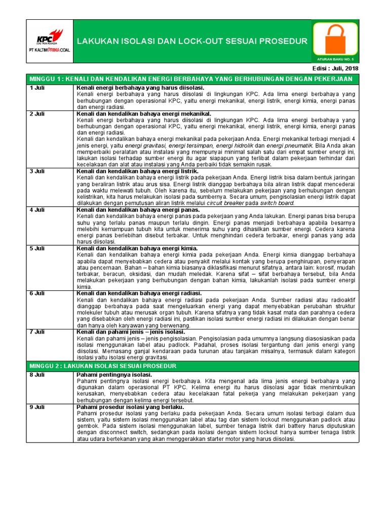 02 - W4 - Keselamatan Kerja - Isolasi Lock Out | PDF